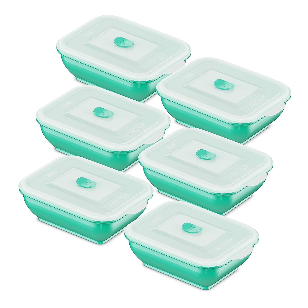 Collapse-it Silicone Food Storage Containers - BPA Free Airtight Silicone Lids Collapsible Lunch Box Containers - Oven, Microwave, & Freezer Safe (Teal (6) 3.5-Cup Set)