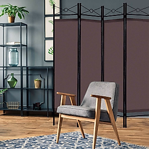 ARLIME 4-Panel Room Divider, 6 ft Wide Steel Frame Screen, Folding Privacy Partition, Freestanding Room Dividers for Home Office (Brown)