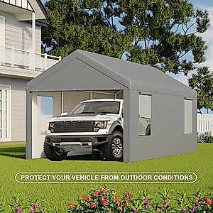 CAPEWORTH Carport,12x20 Heavy Duty Carports,Canopy,Garage,Metal Shed,with 4 Roll-up Ventilated Windows,Outdoor,Storage,Car,Boat,12x20 Gray