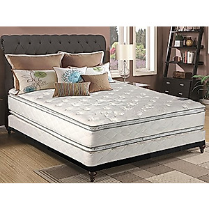 Mattress Solution Medium Plush Double Sided Pillowtop Innerspring Fully Assembled Mattress and 4" Low Profile Wood Box Spring/Foundation Set, Queen, White LT Brown
