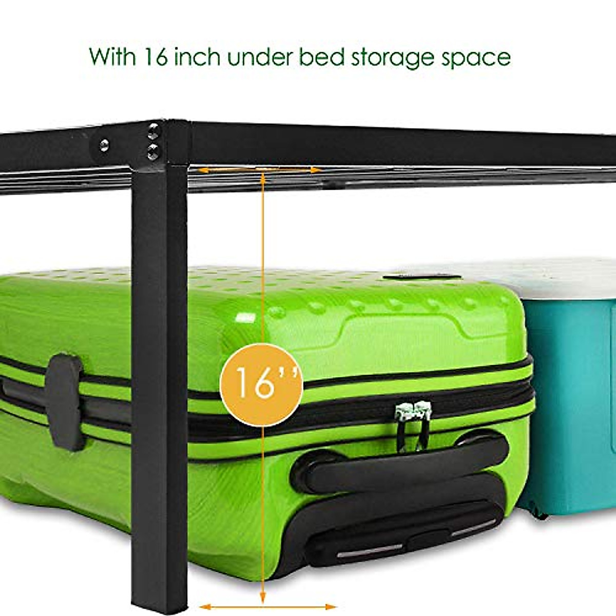 HAAGEEP 18 Inch Queen Bed Frame No Box Spring Needed High Platform Bedframes with Storage Size Black Metal