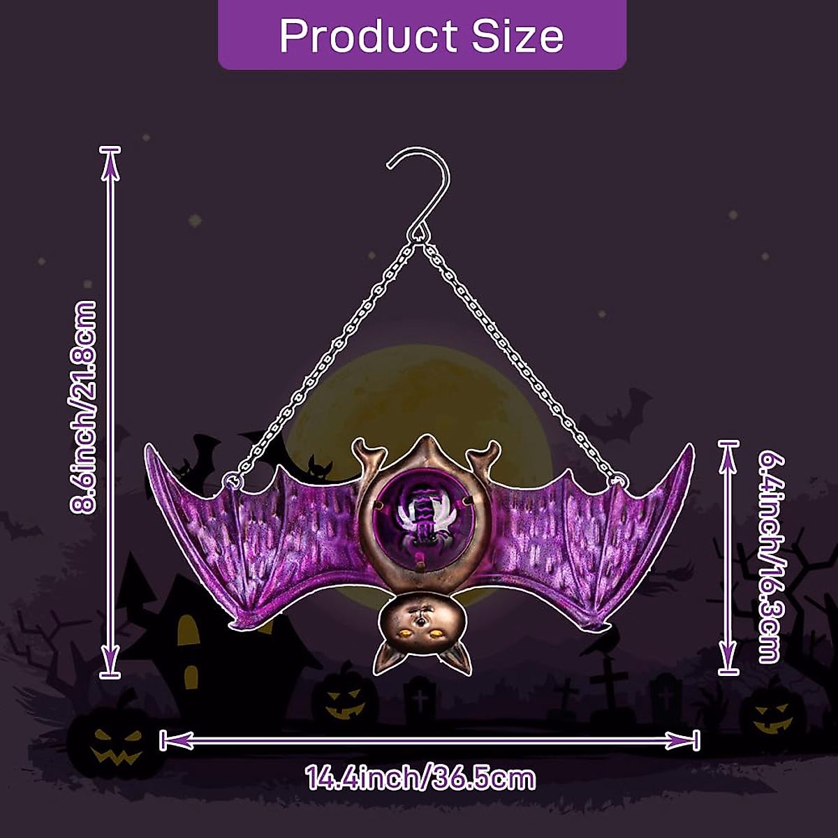 Stargarden Bat Solar Lantern,Hanging Solar Light Outdoor Waterproof for Halloween Decorations,Garden Tree Ornaments -Purple