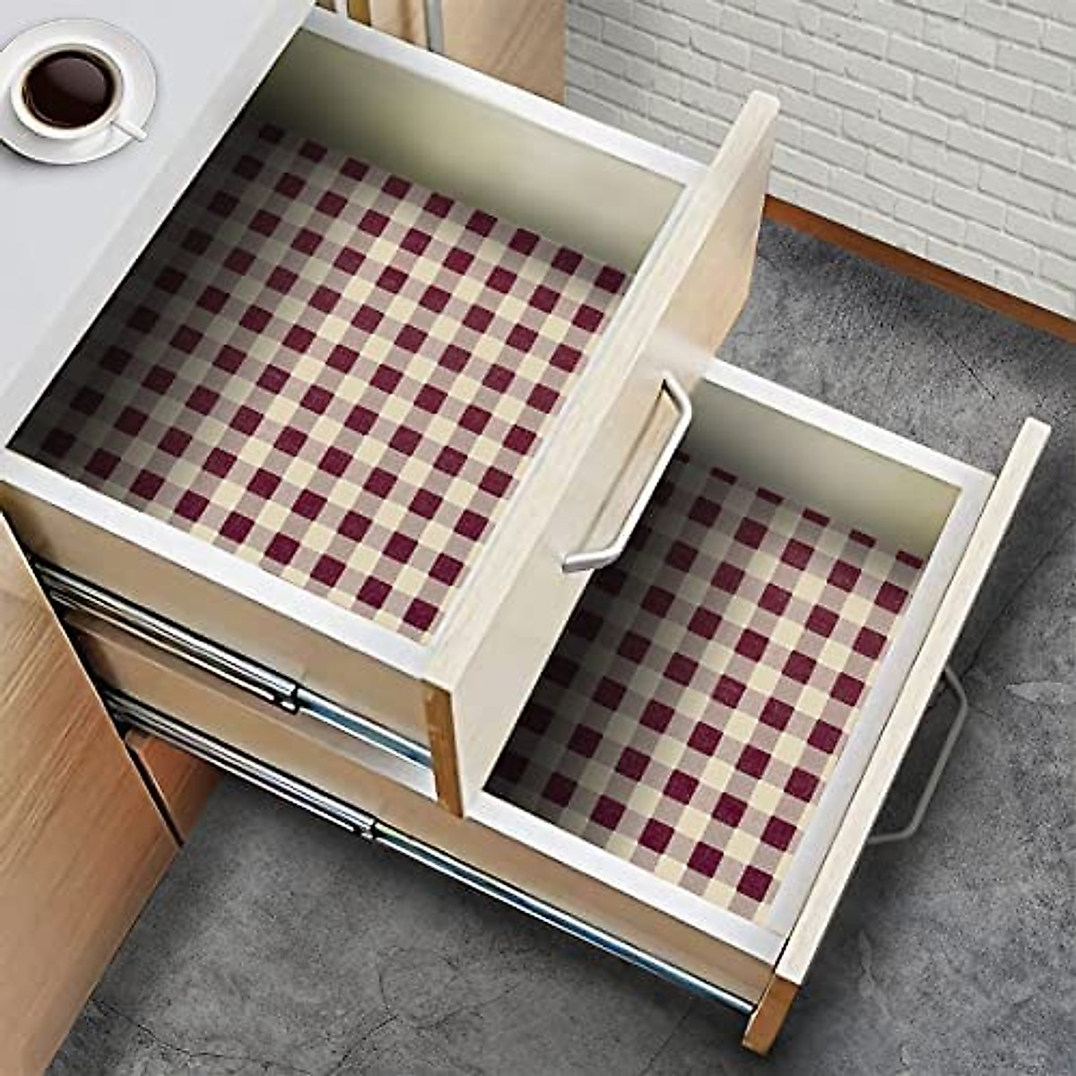 YIFU LIFE F13461 Checkered Peel and Stick Wallpaper 17.7"×9.8ft Red Lattice Vinyl Self Adhesive Removable Contact Paper Shelf Liner for Home Decor