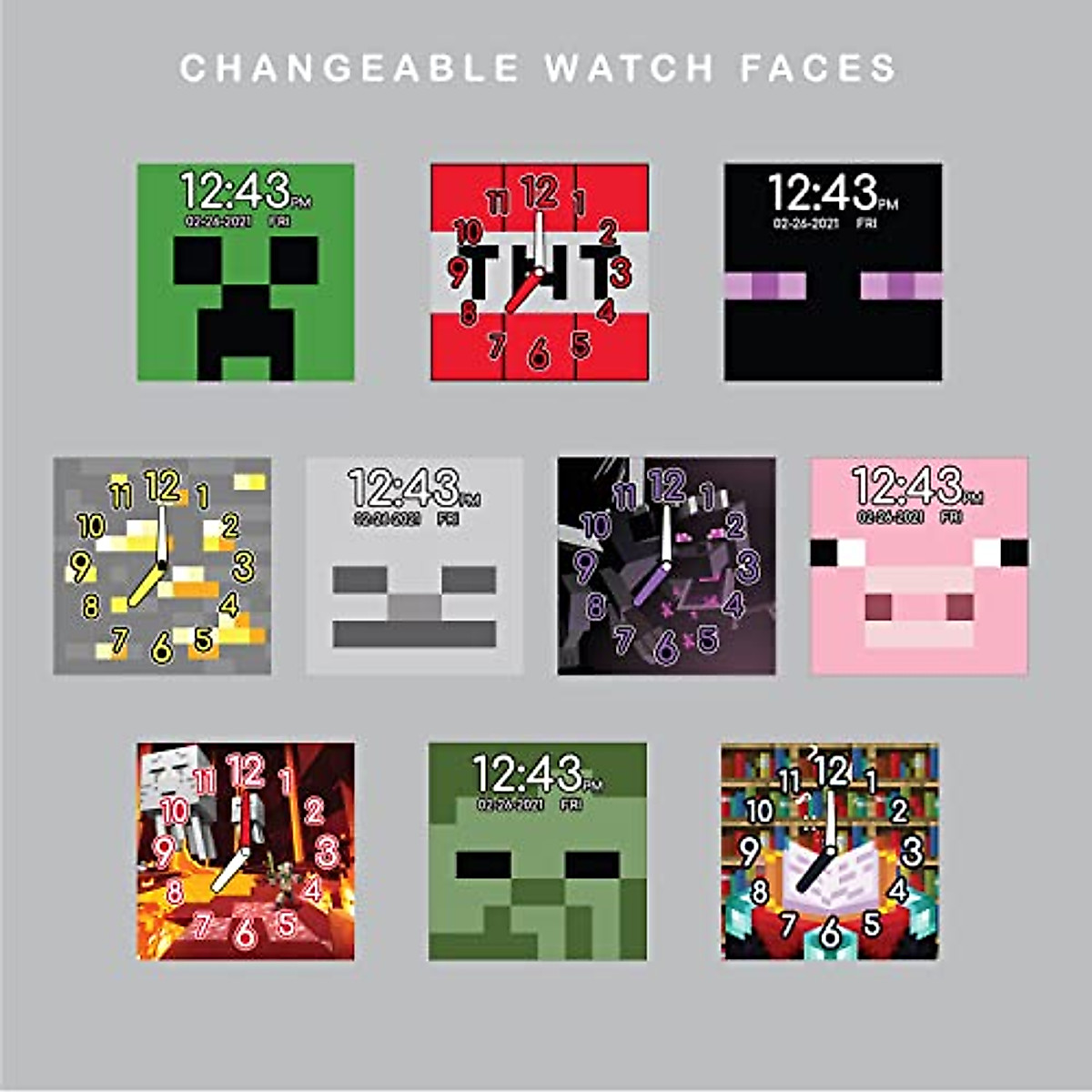 Accutime Minecraft Kids Black Educational Learning Touchscreen Smart Watch Toy for Girls, Boys, Toddlers - Selfie Cam, Learning Games, Alarm, Calculator, Pedometer & More (Model: MIN4081AZ)