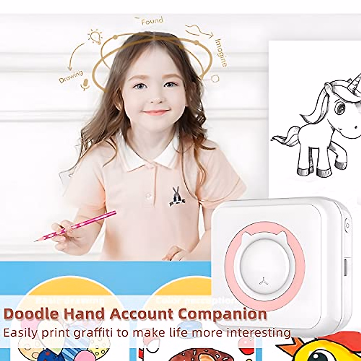 InstaProud - Portable Sticker Mini Printer, Mini C15 Pocket Thermal Printer,Wireless Bluetooth Photo Printer, Portable Label Sticker Printer for Photos Diaries Memos Study Notes(Blue-10 Paper Rolls)