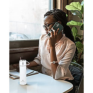 XTYHTX Thermos Bottle Coffee Cup,Vacuum-Insulated Beverage Bottle with Handle,Stainless Steel Thermo Leak-Proof for Coffee, Tea, Water, Hot or Cold, 17oz (White)