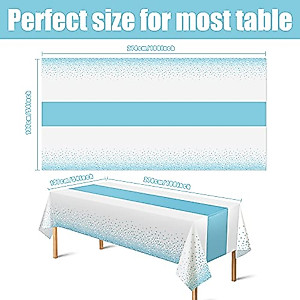 4 Pack Disposable Plastic Table Cloths for Parties,White and Light Blue Dot Plastic Tablecloth Disposable Rectangle Table Covers for Wedding Birthday Baby Shower First Communion Decorations 54" x 108"