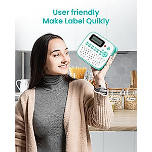 Vixic Portable Label Maker Machine with Tape,D210S Labeler Label Printer,QWERTY Keyboard,Sticker Makers for Labeling with 4 Laminated Tapes,AC Adapter for Home School Kids Office Organization