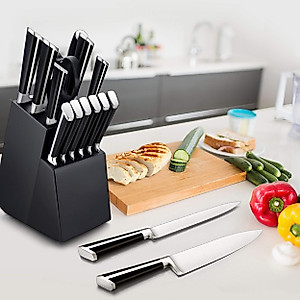 LIANYU 14-Piece Knife Set, Kitchen Knife Set with Block, Professional High Carbon Stainless Steel Chef Knife Set, Forged Knives Set with Honing Steel, Ultra Sharp
