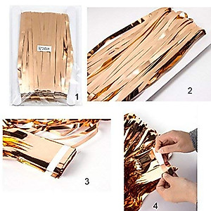3pcs Foil Curtains Metallic Fringe Curtains Rose Gold, 3.28ft x 6.6ft Metallic Tinsel Curtains for Birthday Wedding Engagement Bachelorette Party Bridal Shower Baby Shower Decorations