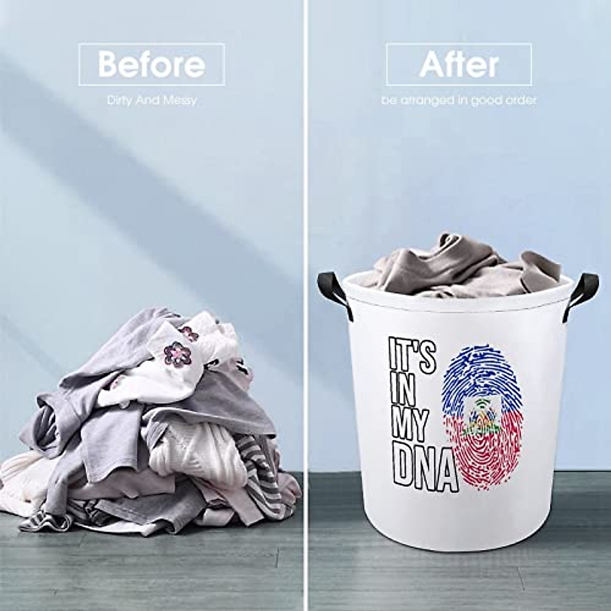 It's in My DNA Haiti Flag Large Laundry Basket Hamper Bag Washing with Handles for College Dorm Portable