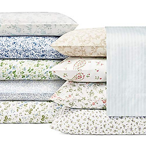 Laura Ashley - King Sheet Set, Soft Sateen Cotton Bedding Set - Sleek, Smooth, & Breathable Home Decor (Spring Bloom Wildflower, King)