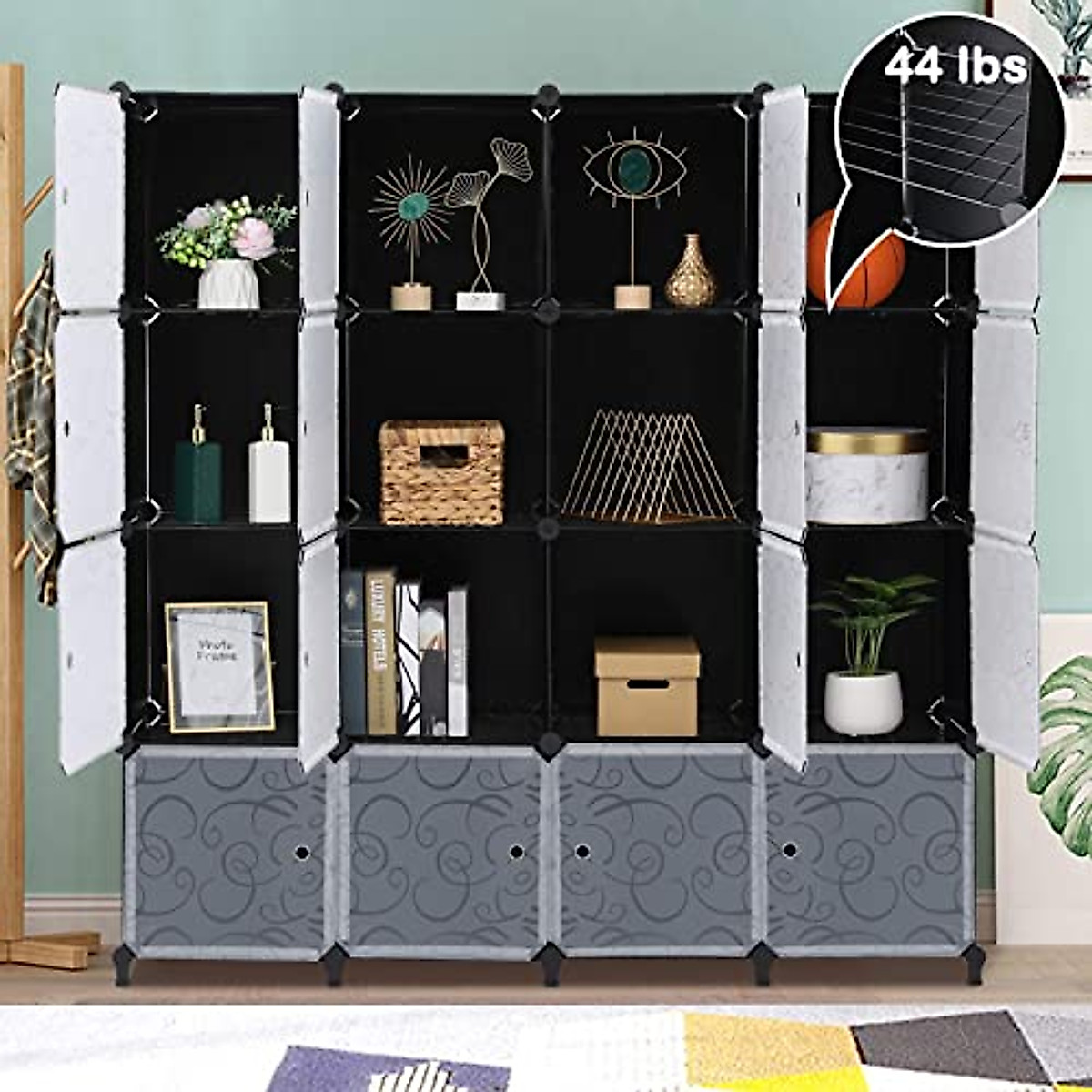 VINGLI Portable Storage Cubes-14 x14 Cube (16 Cubes)-More Stable (add Metal Panel) Cube Shelves, Modular Bookshelf Units, Clothes Cube Storage Shelves, Room Organizer for Cubby Cube