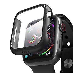 pzoz Compatible for Apple Watch Series SE2 /6/5 /4 /SE 40mm Case with Screen Protector Accessories Slim Guard Thin Bumper Full Coverage Matte Hard Cover Defense Edge for iWatch Women Men GPS (Black)