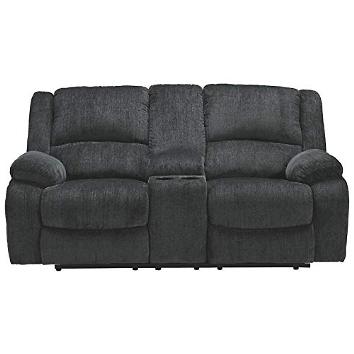 Signature Design by Ashley Draycoll Contemporary Double Reclining Manual Loveseat with Center Console, Dark Gray