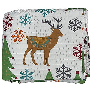 Levtex Home Merry & Bright Collecion - Tinsel Quilt Set - King/Cal King Holiday Quilt 106x92 and Two King Pillow Shams 20x36 - Folk Christmas Reindeer - Reversible