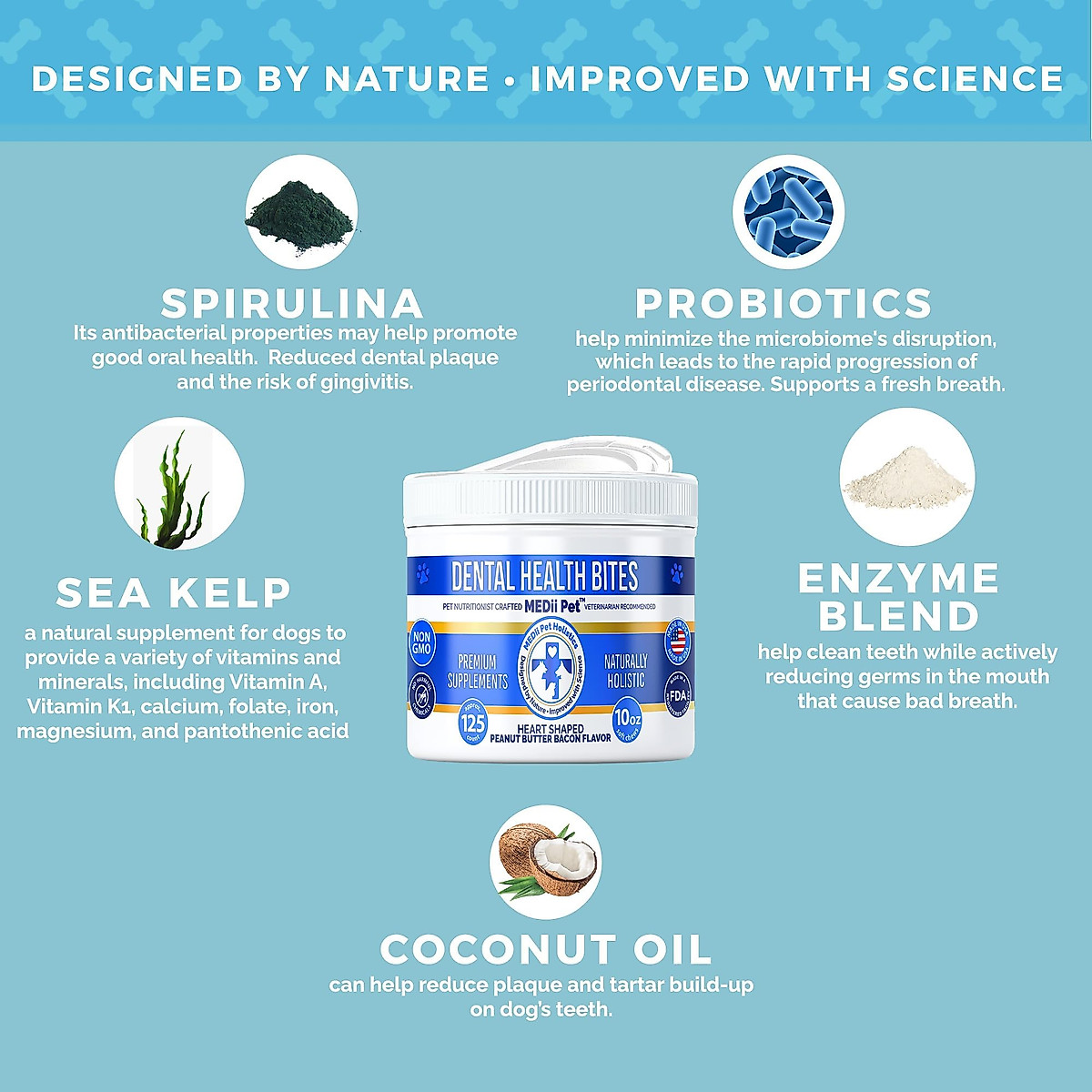 MEDii Pet Soft Dog Dental Chews: Cleans Dog Teeth + Dog Breath Freshner. Removes Tartar & Plaque. Comparable to Greenies and Dentastix, for All Dog Teeth Cleaning. 10oz 125 Hearts Tasty Flavor