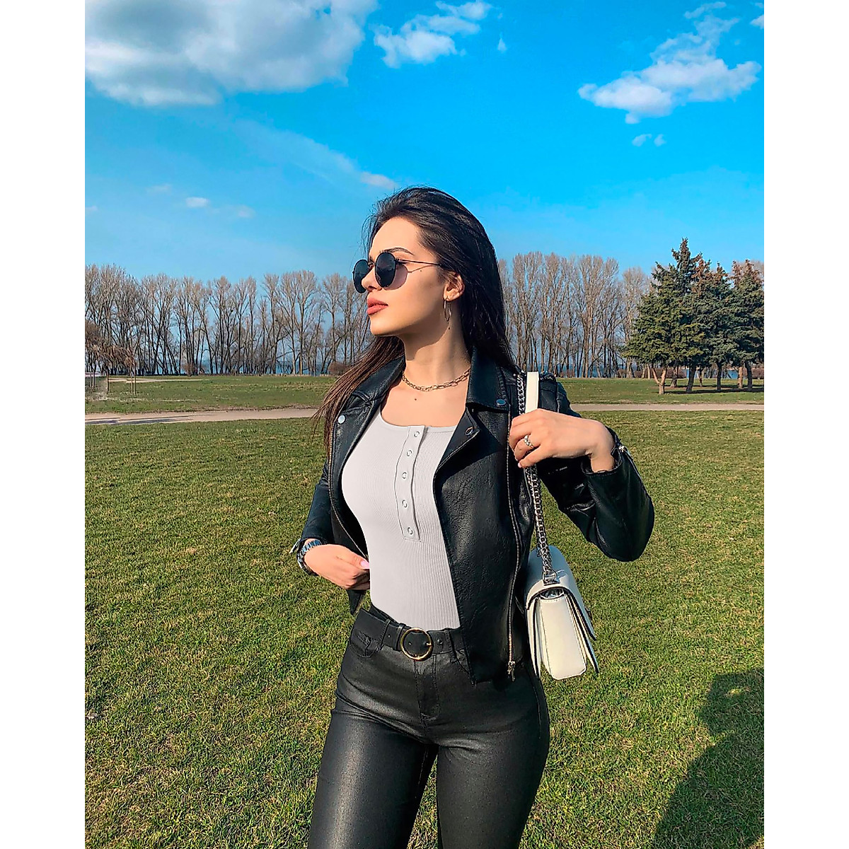 OQQ Women's 2 Piece Sexy Ribbed One Long Sleeve Button Square Neck Top BodySuit, Black,pumic Grey, Small