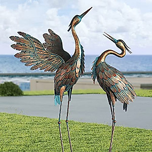 Oritty Crane Statues for Garden Decor, Metal Yard Art Heron Garden Statues, Standing Garden Sculptures & Statues for Yard Decorations Outdoor, 38-42 Inch Set of 2, Copper