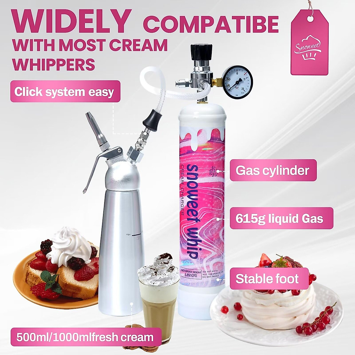 Whipped Cream Charger Cylinder Food Grade Tank Pure whipped cream dispenser 615g Cartridges (6 Cylinder)