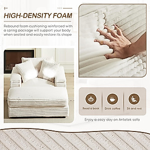 Chaise Lounge Chair Indoor, 43.3 Inch Comfy Corduroy Sectional Cloud Couch, Upholstered Single Sofa w/Movable Ottoman for Living Room, Bedroom, Apartment, Beige