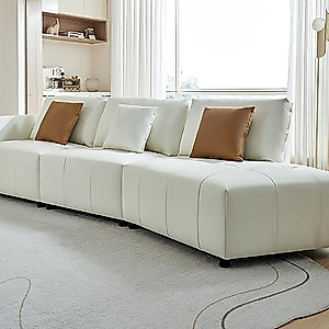 Haplized Modern Genuine Leather Sectional Sofa Couch, Sectional Couches for Living Room, Upholstered 3 Seater Couch for Compact Small Space, Apartment, Bedroom, Dorm, Office, Beige