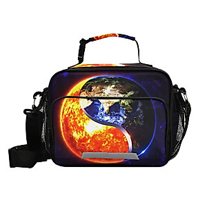 3d Balance Yin Yang Lunch Bag for Women Men Japanese Sun Earth Insulated Cooler Tote Bag with Adjustable Shoulder Strap Large Capacity Reusable Leakproof Picnic Lunch Box Outdoor for Adult Office