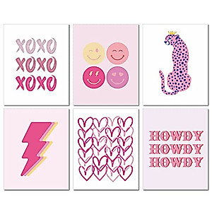 MINI ZOZI Preppy Room Decor Pink Posters 8"X10" UNFRAMED Aesthetic Trendy Stuff for Girls Dorms Room Wall Decoration Baddie Hot Paintings for Teens Cute Smiley Face xoxo Cheetah Howdy Bolt Pop Things
