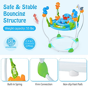 BABY JOY Ocean Discovery Baby Jumpers and Bouncers, Infant Activity Center with Music Lights Sounds, 360° Rotating Seat and 5 Adjustable Heights, Developmental Toys for 6-12 Months
