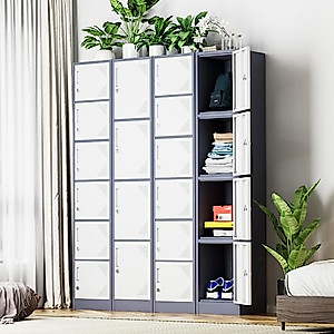 Halamine Employee Lockers, 4 Tiers Metal Locker for Storage, Tall Steel Storage Lockers for Employees, Lockable Lockers for Office, School, Gym, Office (White-Grey)