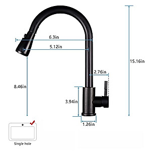 KSUCBOHAR Matte Black Kitchen Sink Faucet with Pull Down Sprayer Single Handle Kitchen Faucets 360 Swivel High Arc Home Stainless Steal Faucets, Matt Black Without Base Plate