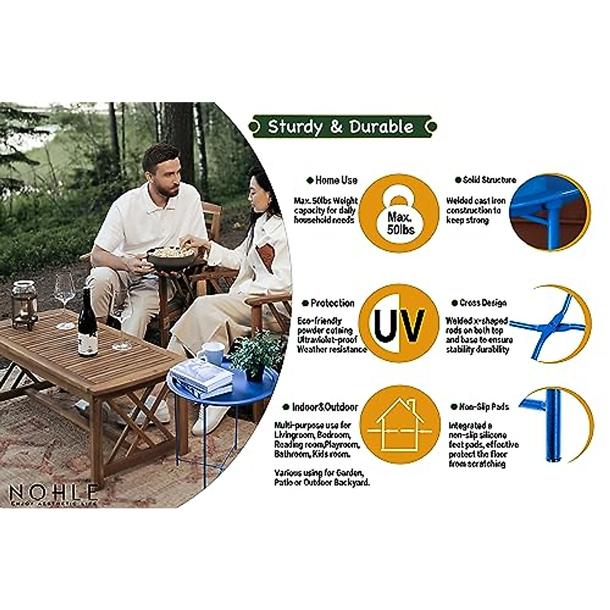 Nohle End Table for Living Room,Accent Table Round Tray Tables with Storage,Small Nightstand,Metal Side Table 18.5in. (Royal Blue)