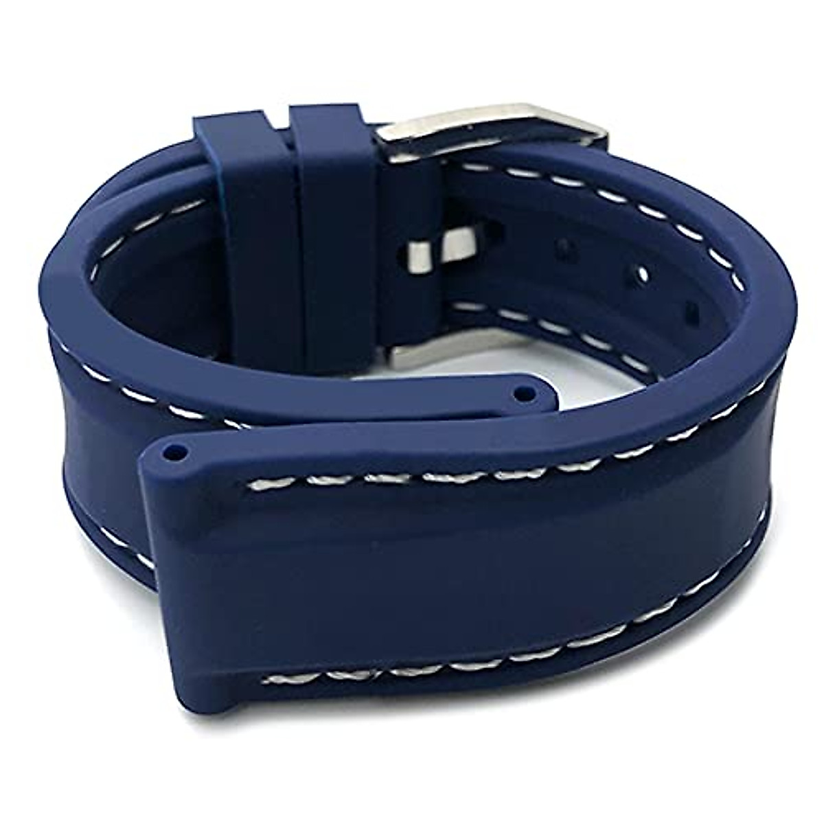 GC GUAN CHAO 20mm 22mm 19mm 21mm Soft Rubber Silicone Watchband Fit for IWC Le Petit Prince PILOT'S WATCHES TOP GUN Mark18 IW3777 IW3270 IW5009 Watch Strap (Blue white line, 22mm)