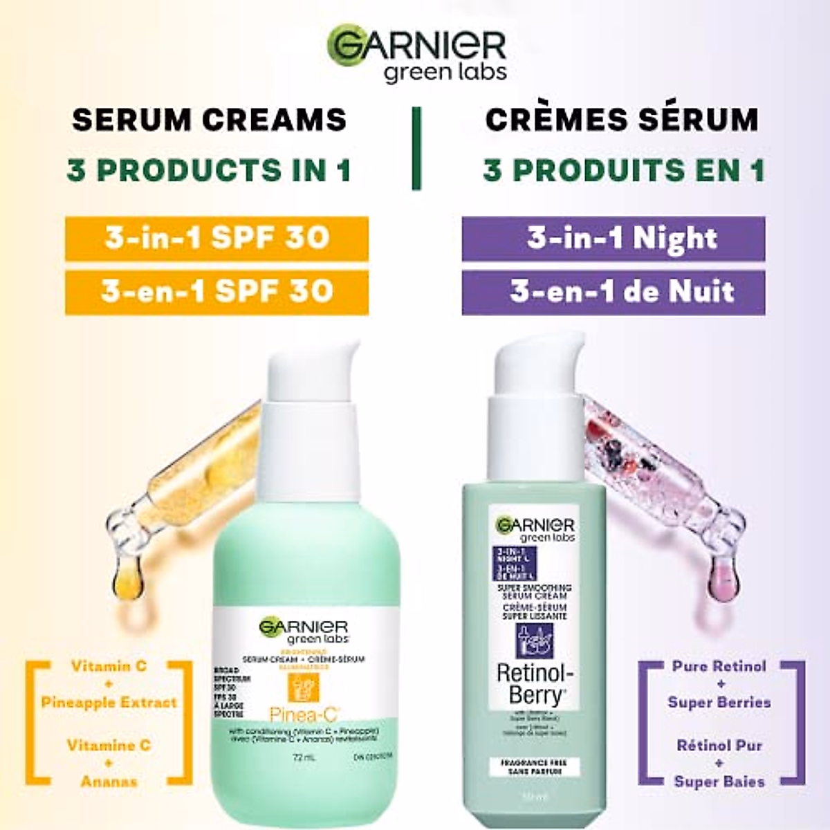 Garnier SkinActive Green Labs Pinea-C Brightening Serum Cream Moisturizer with SPF 30 and Vitamin C + Pineapple (Packaging May Vary)