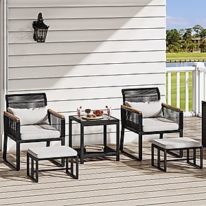YITAHOME 5-Piece Patio Furniture Sets Wicker Furniture Set, Outdoor Conversation Sectional with Ottoman for Backyard Poolside, Garden(Black)