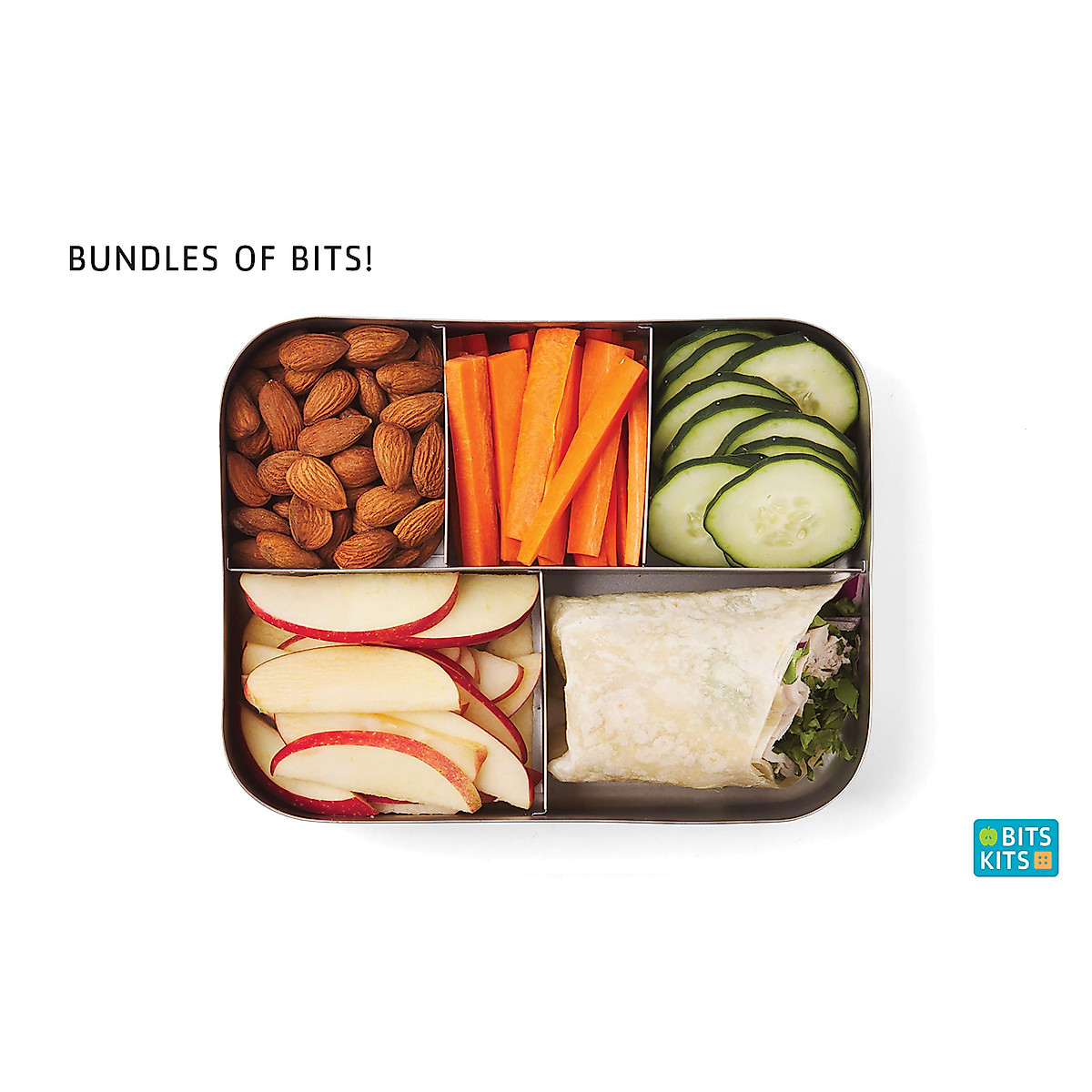 Bits Kits Stainless Steel Bento Box Lunch and Snack Container for Kids and Adults, 5 Sections