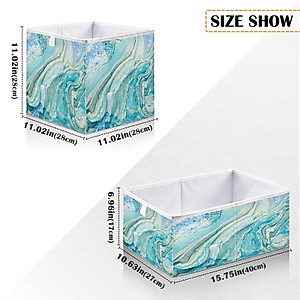 Kigai Blue Marbling Fabric Storage Bin 11" x 11" x 11" Cube Baskets Collapsible Store Basket Bins for Home Closet Bedroom Drawers Organizers
