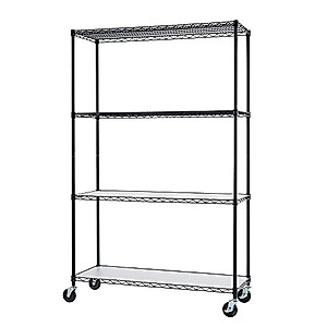 TRINITY 4-Tier NSF Wire Wheels and Liners Shelving Rack Black, 48W x 18D x 72H,
