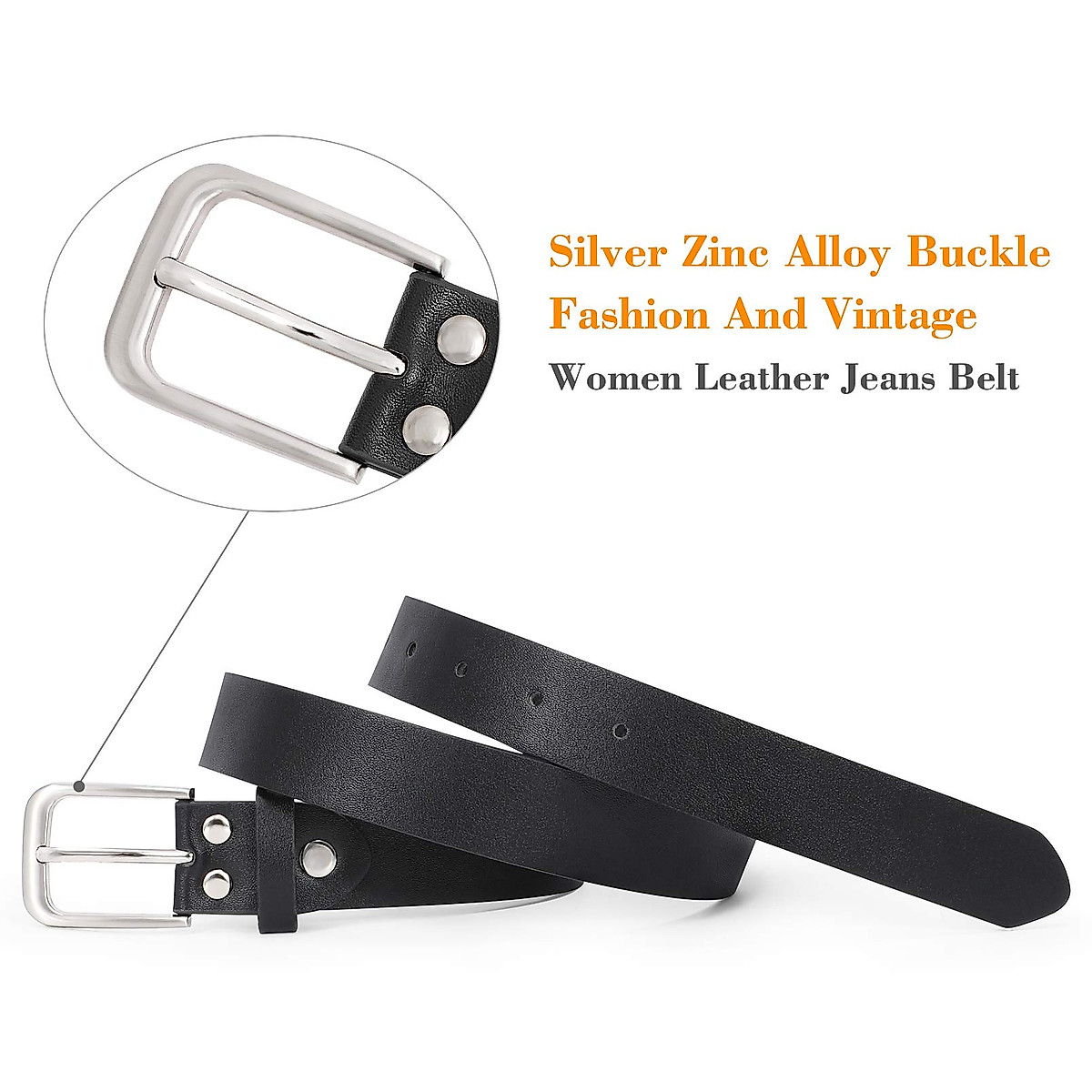 WHIPPY Women Casual Leather Belt for Jeans, Fashion Ladies Waist Dress Belt (Fit Waist Size 25-31 Inches, Black)