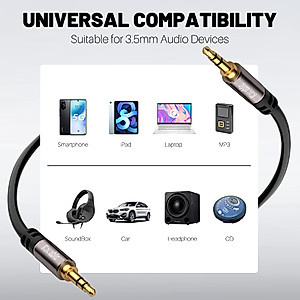 3.5mm Auxiliary Audio Stereo Cable 25 Feet, Long Male to Male Aux Cord, Gold Plated Connectors, OFC Core, Black Cable (with 5 pcs Cable Ties) - 25ft