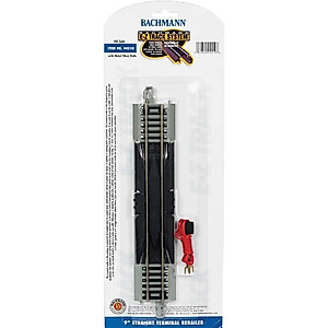 Bachmann Trains - Snap-Fit E-Z Track 9” Straight Terminal Rerailer w/Wire (1/card) - Nickel Silver Rail With Gray Roadbed - HO Scale