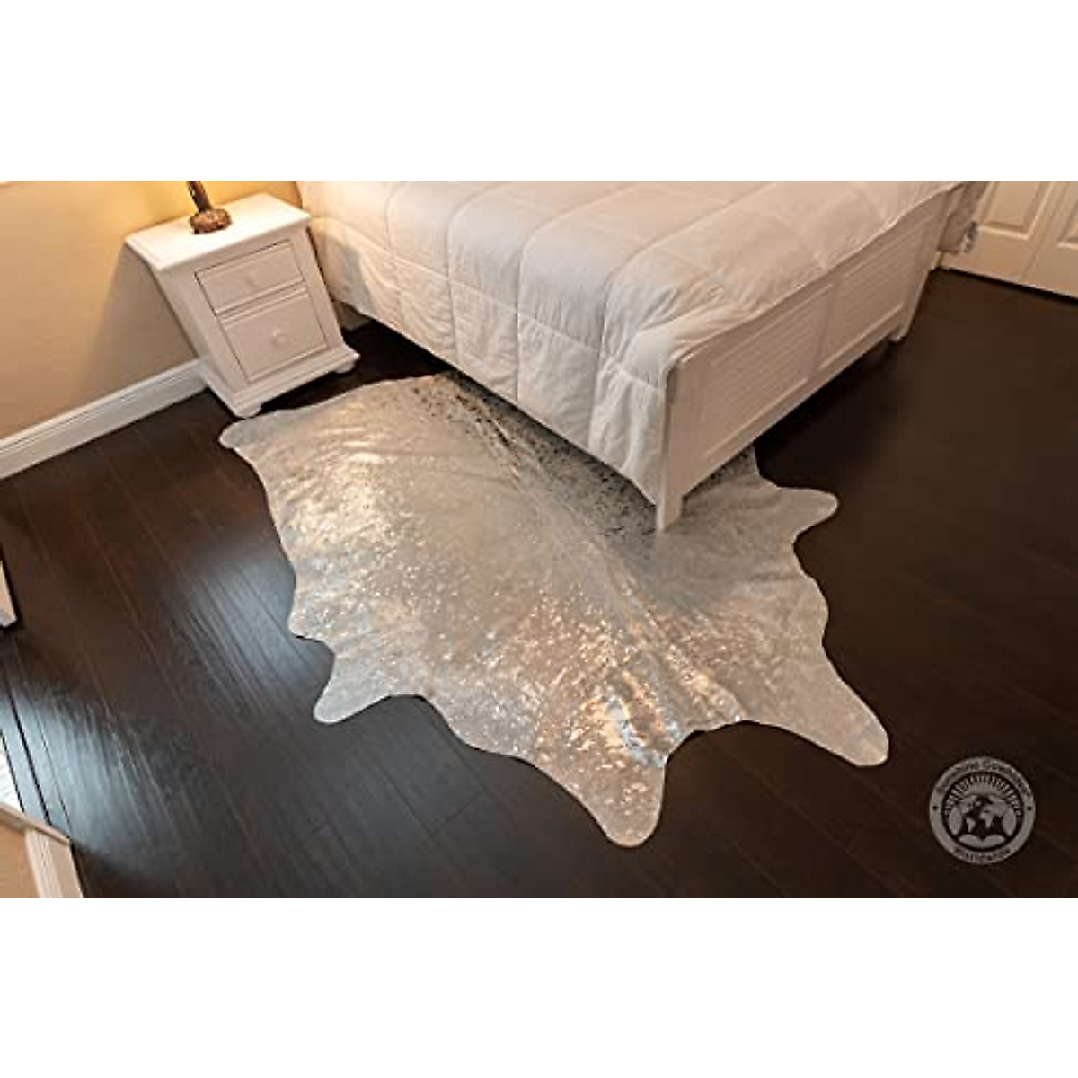 Genuine Metallic Silver On Off White Cowhide Rug 6 x 8 ft. 180 x 240 cm