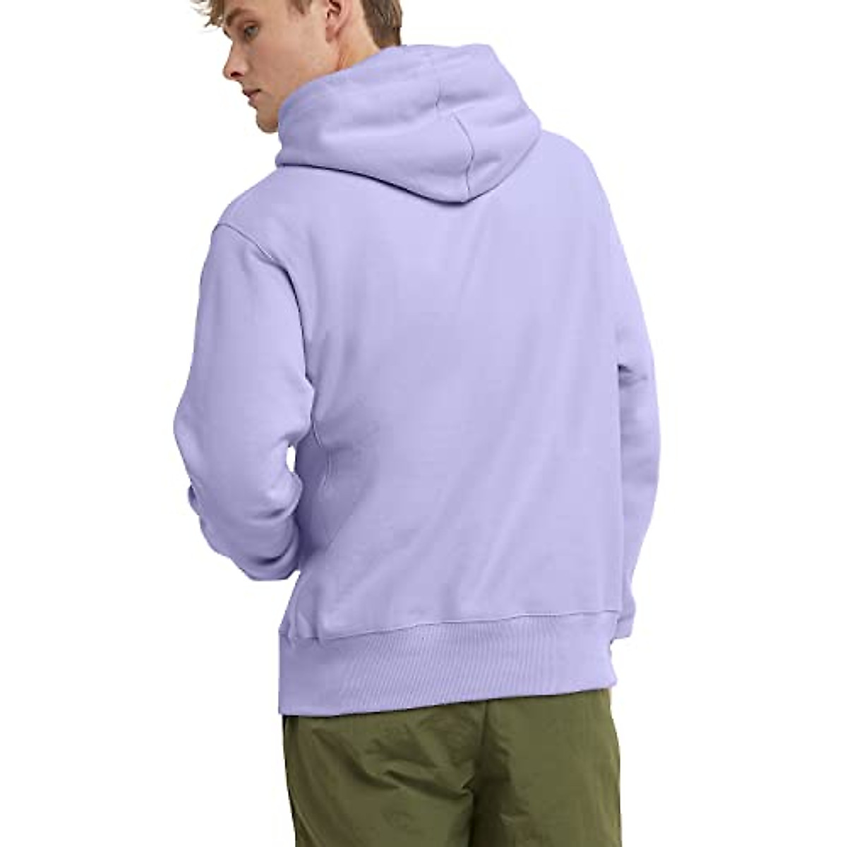 Champion Hoodie, Reverse Weave Fleece Comfortable Pullover Sweatshirt for Men, Graphic, Pure Lavender Left Chest C, Large