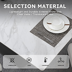 Montary 71” Artificial Marble Dining Table for 6-8 Seat, Modern Rectangle Dining Room Table with Gold Shaped Circle Stainless Steel Base, Sintered Stone Dining Table (Only Table)