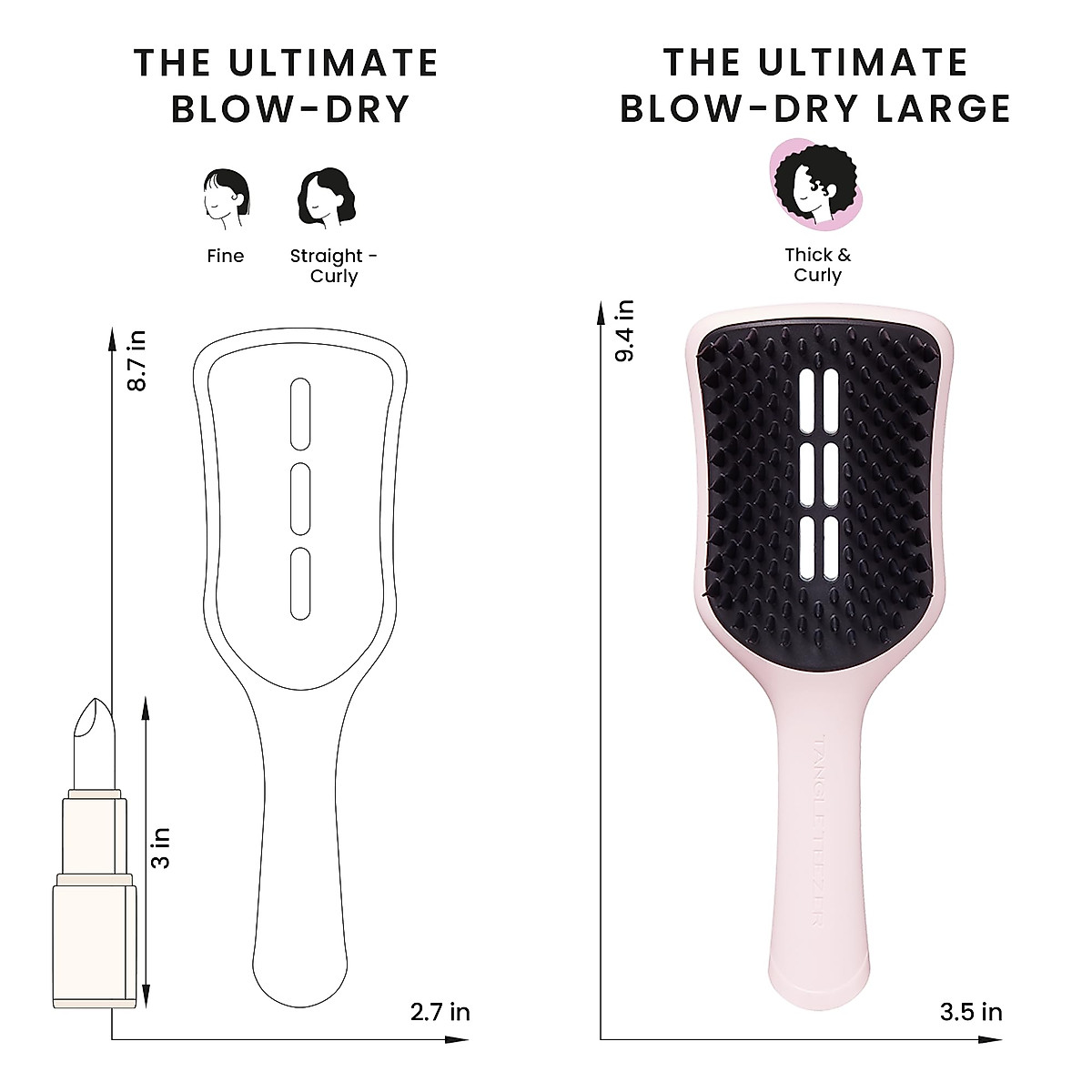 Tangle Teezer Large Ultimate Blow Dry Brush, Vented Hair Brush for a Quick & Easy Blowout, Adds Volume & Lift, for Thick & Curly Hair Types, Tickled Pink