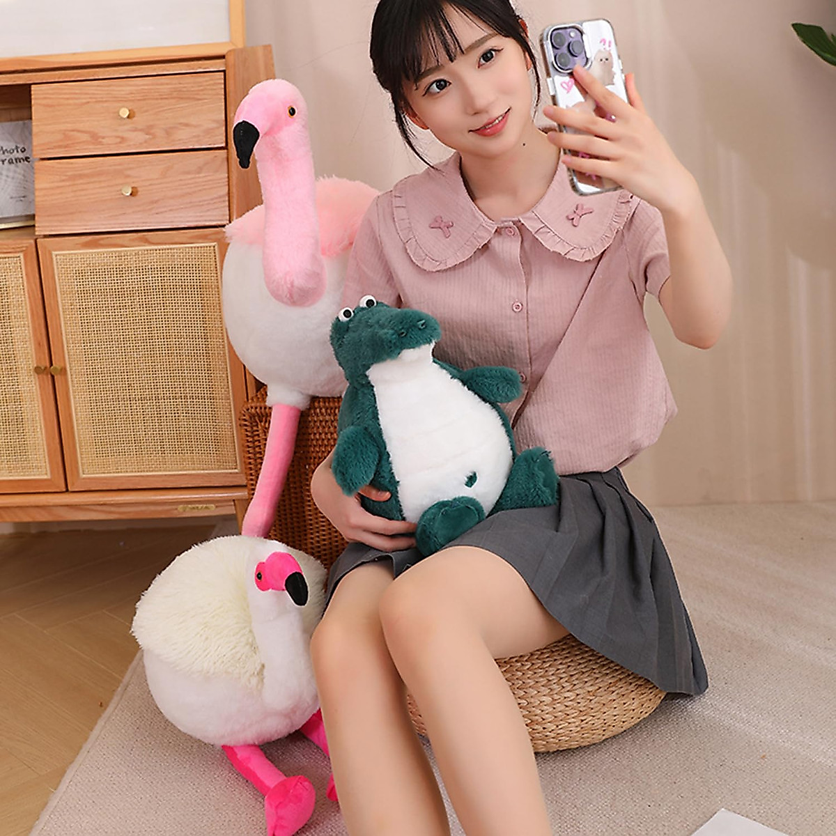 Soft Round Stuffed Flamingo Animal Plushie Fat Flamingo Plush Toys for Home Decor Cuddly Flamingo Pillow Hugging Flamingo Doll Gift for Kids or Lover (Pink, 19.7 Inch (from Head to feet))