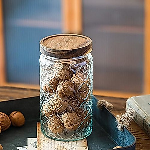 34 OZ/2 PCS Glass Storage Jar with Airtight Bamboo Wooden Lids, Vintage Food Containers Canisters Sets for Kitchen Counter Pantry, Sugar, Flour, Candy, Tea, Coffee Beans, Oats, Grain Bin, Pasta, Cereal