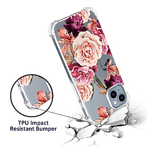 CoverON Compitable with Apple iPhone 15 Plus Case for Women, Slim Floral Design Clear TPU Rubber Flexible Soft Skin Cover Protective Sleeve for iPhone 15+ (6.7) Phone Case - Peony Flower