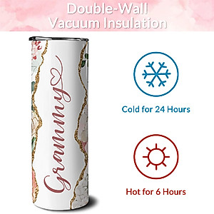 owbgsdh 20 oz Grammy Skinny Tumblers with Lid and Straw, Grammy Stainless Steel Vacuum Insulated Travel Coffee Mug Cup Water Bottle, Grammy Birthday Gifts for Grandmother