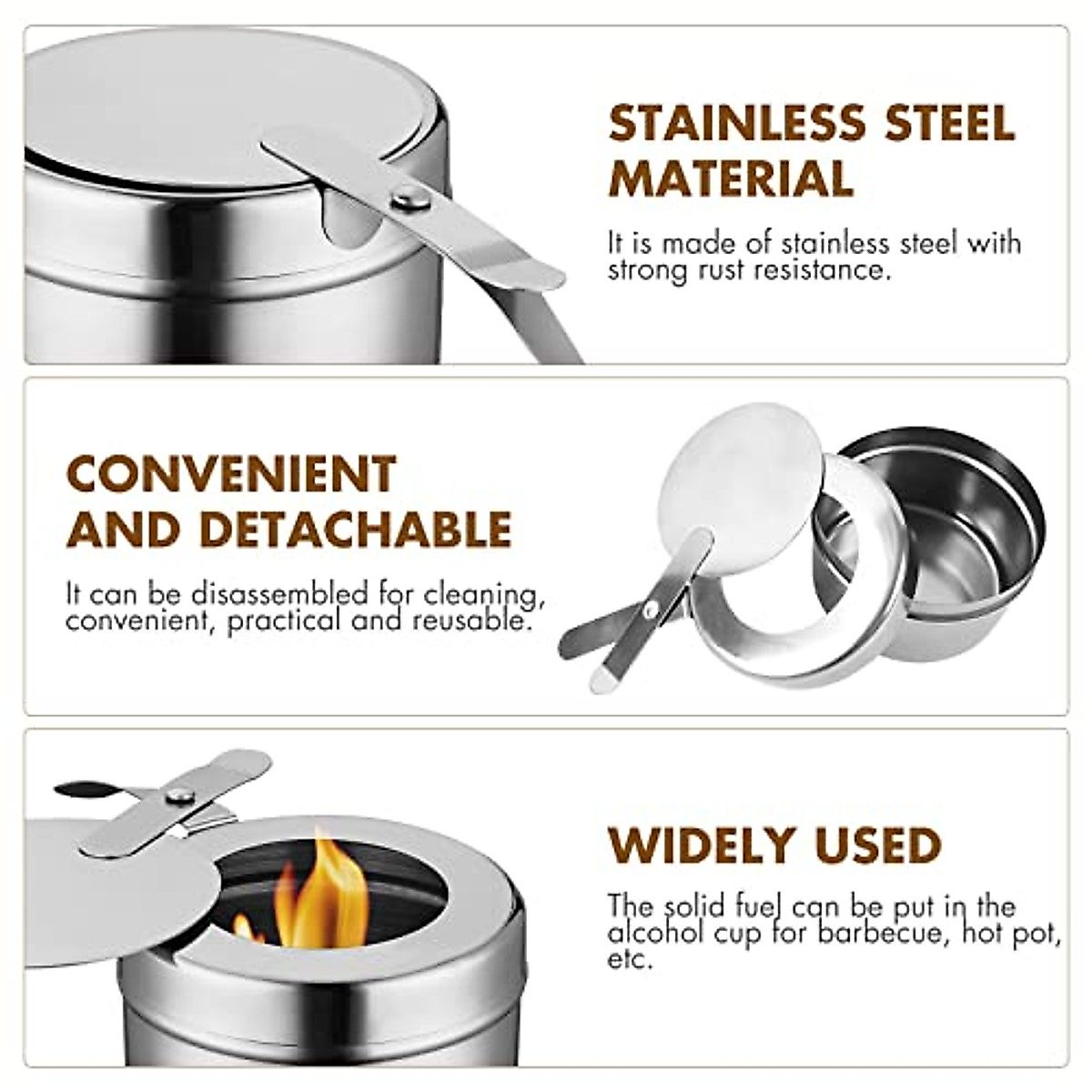 Angoily 6PCS Stainless Steel Fuel Holder with Safety Cover, Chafer Wick Fuel Holder, Buffet Warmer Warming Trays Perfect for Buffets and Catering Events